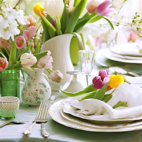 Premium Ai Image Spring Table Setting Premium Ai Image Spring Table Setting