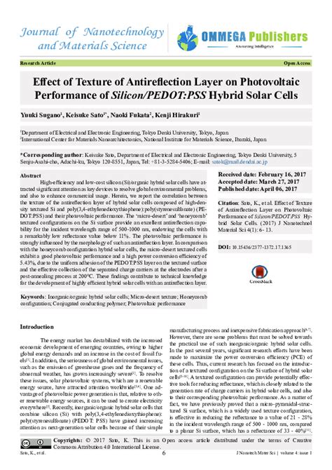 Pdf Configuration Effect Of Antireflection Layer On Photovoltaic Performance Of Siliconpedot