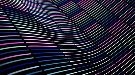 Colorful Wavy Texture Of Narrow Lines Devided Into Small Segments Flowing On Black Background