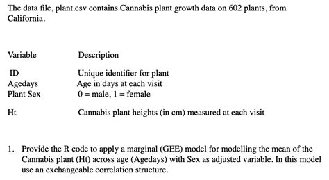 Solved The Data File Plantcsv Contains Cannabis Plant