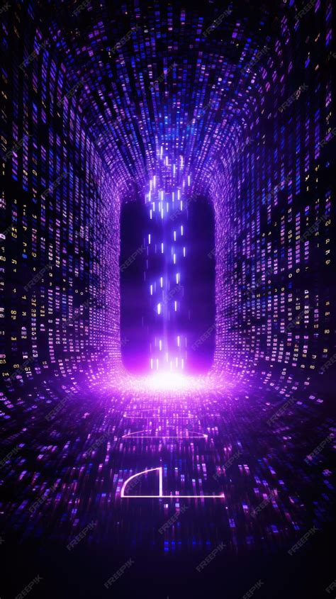 Lavender Abstract Binary Code Background With Glowing Light Rays And