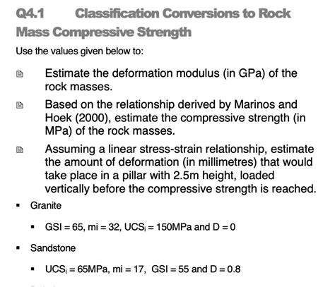 Solved Q41 Classification Conversions To Rock Mass Compressive