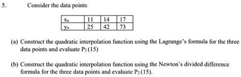 solved consider the data points construct the quadratic interpolation