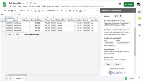 ClickUp API To Google Sheets Import ClickUp Data Tutorial Apipheny