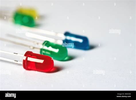 a row of through hole led diodes red green and blue electronic