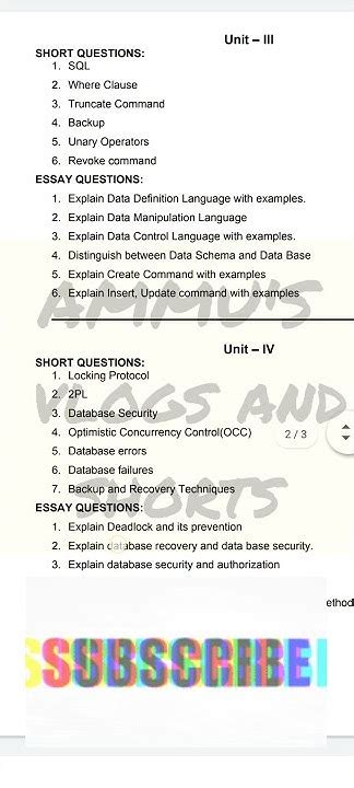 Rdbms Important Questions Youtube