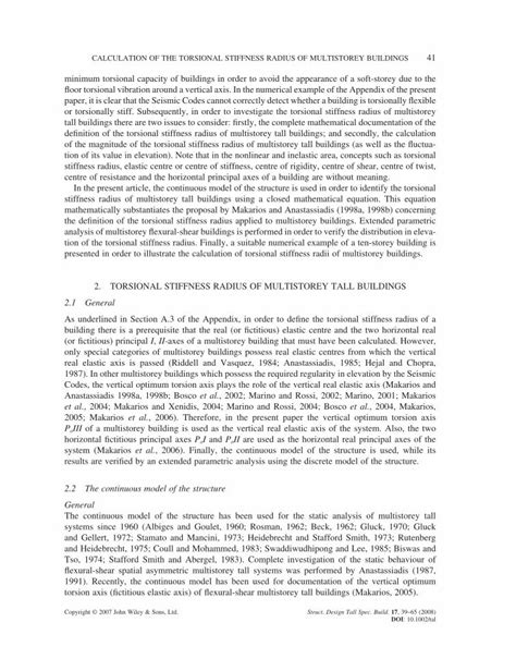 Pdf Practical Calculation Of The Torsional Stiffness Radius Of Multistorey Tall Buildings