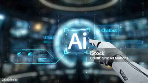 디지털 인터페이스와 상호 작용하는 미래형 로봇 손은 첨단 기술 환경에서 인공 지능 및 챗봇 기술을 보여줍니다 오바나 0명에 대한 스톡 사진 및 기타 이미지 Istock