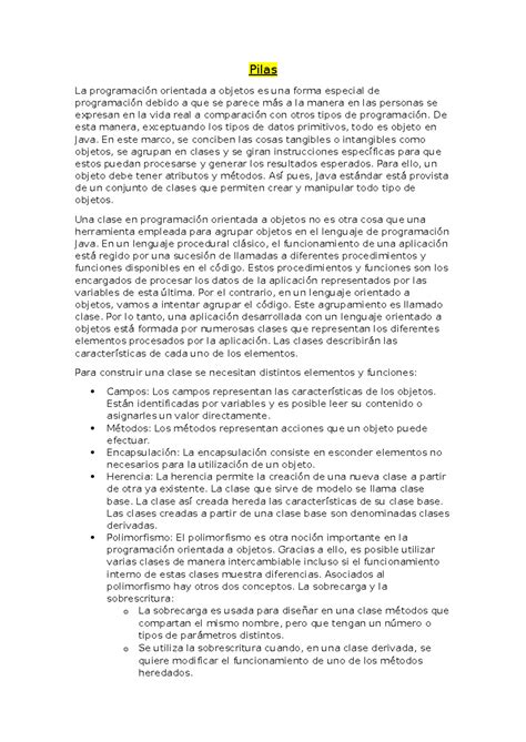 Taller Algoritmos Y Datos M2 Pilas La Programación Orientada A Objetos Es Una Forma Especial