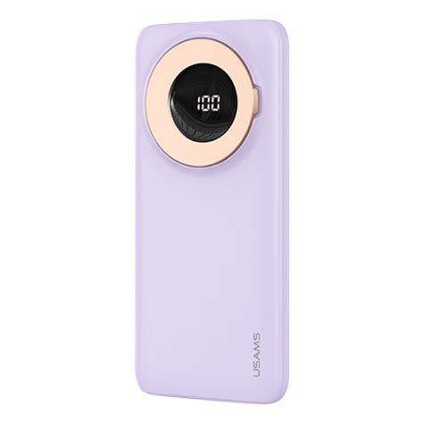 Usams Us Cd171 Pb62 10000mah 225w Usb Type C 듀얼 포트 고속 충전 디지털 디스플레이 마그네틱 무선 충전기 전원 은행 스탠드 보라색