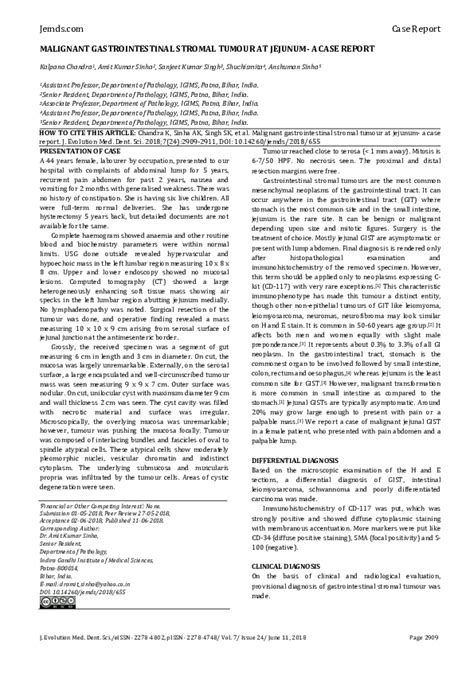 Pdf Malignant Gastrointestinal Stromal Tumour At Jejunum A Case Report