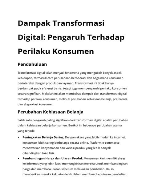 Dampak Transformasi Digital Pengaruh Terhadap Perilaku Konsumen Pdf