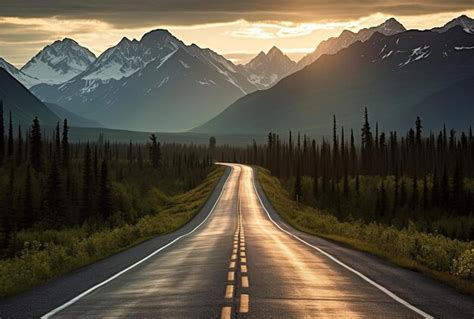 Premium Ai Image The Highway Leading Into The Mountains At Sunset In