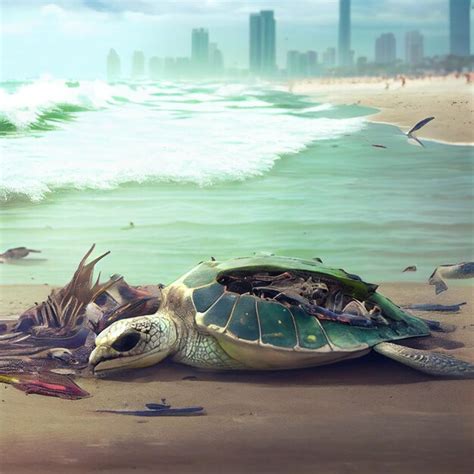 Premium AI Image Turtle Laying On Top Of A Sandy Beach Next To The Ocean Generative Ai
