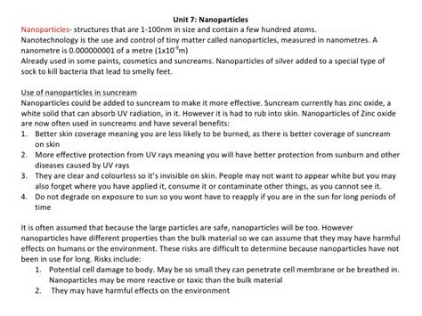 Gcse Ccea Double Award Chemistry Nanoparticles Revision Notes Teaching Resources