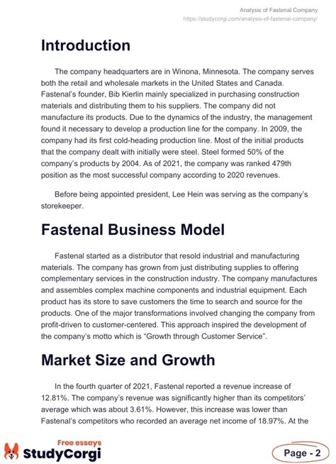 Analysis Of Fastenal Company Free Essay Example