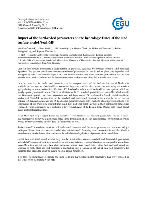 Pdf Impact Of The Hard Coded Parameters On The Hydrologic Fluxes Of The Land Surface Model