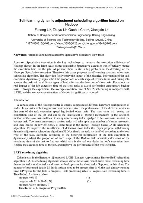 Pdf Self Learning Dynamic Adjustment Scheduling Algorithm Based On Hadoop