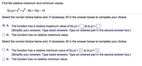 solved find the relative maximum and minimum values f x y