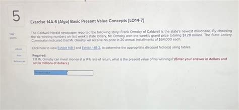 Solved Exercise 14a 6 Algo Basic Present Value Concepts