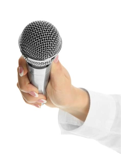 Premium Photo Female Hand With Microphone Isolated On White