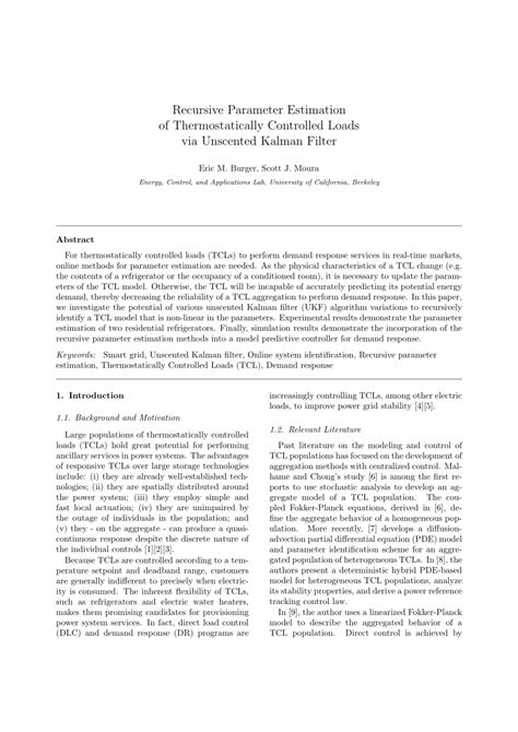 Pdf Recursive Parameter Estimation Of Thermostatically Controlled