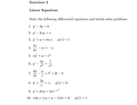 Solved Exercises Linear EquationsSolve The Following Chegg