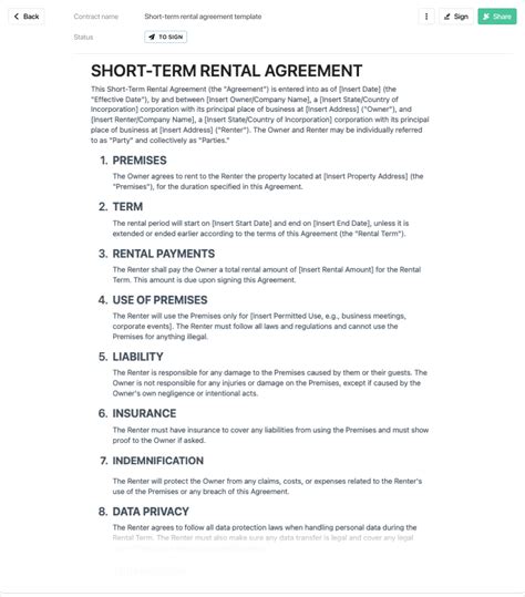 Short Term Rental Agreement Free To Use