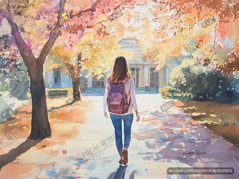 Ai创作图大学唯美 女大学生背影 散步的女生 漫步校园 背影插画 秋游返校 女生背影 水彩背影女生 清华大学插画 大学的早晨 女生背影插画 女生的背影 女学生夕阳下插画 女学生背影 上学背影