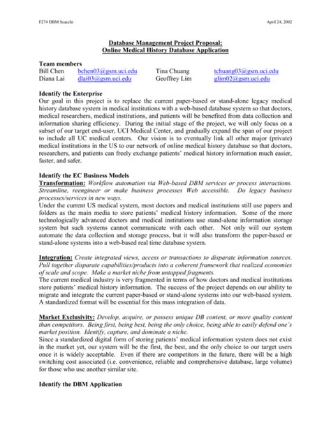 Online Medical History Database Project Proposal