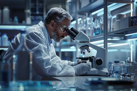 Scientist Analyzing Samples Under A Microscope In A Modern Laboratory