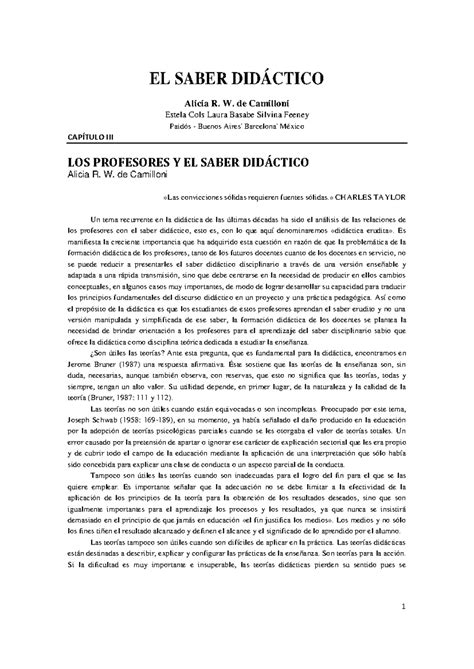 El Saber Didactico Cap Iii El Saber DidÁctico Alicia R W De