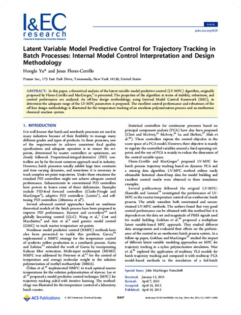 Pdf Latent Variable Model Predictive Control For Trajectory Tracking In Batch Processes