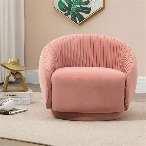 Accent Chairvelvet Swivel Barrel Chair With Curved Back And Thick