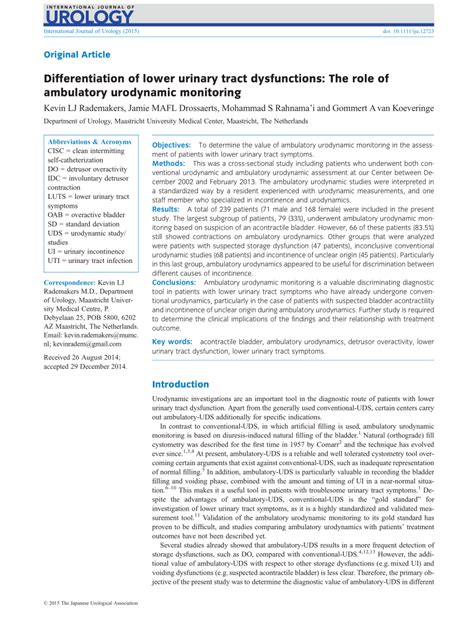 Pdf Differentiation Of Lower Urinary Tract Dysfunctions The Role Of Ambulatory Urodynamic