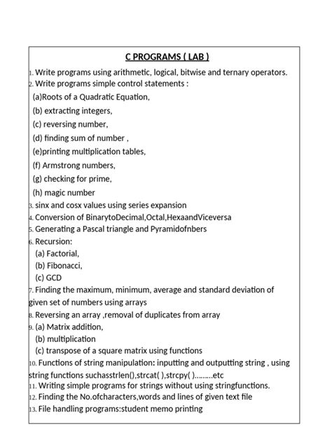 C Lab Programs Pdf String Computer Science Elementary Mathematics