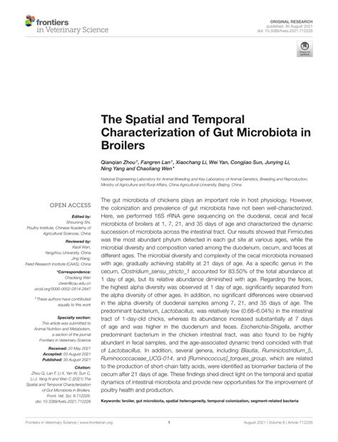 Pdf The Spatial And Temporal Characterization Of Gut Microbiota In Broilers