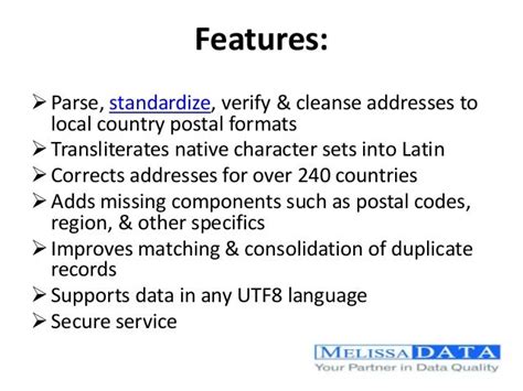 global address standardization and address verify data services