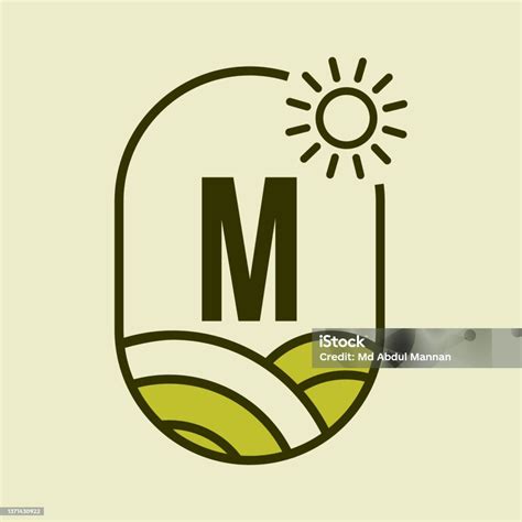 편지 M 엠블럼 템플릿에 농업 로고 농지 편지 M 농업 농장 농업 태양과 농업 필드 기호와 에코 팜 기호 가금류에 대한 스톡 벡터 아트 및 기타 이미지 Istock