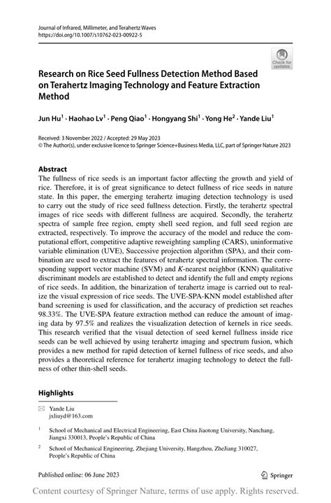 Research On Rice Seed Fullness Detection Method Based On Terahertz Imaging Technology And