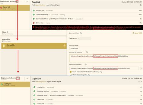 azure devops pipeline extraction step fails archive file not found