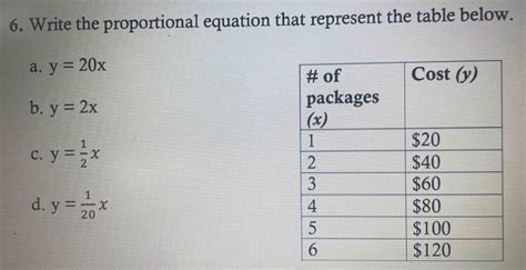 Solved 6 Write The Proportional Equation That Represent The Table