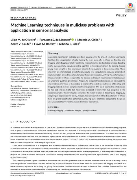 pdf machine learning techniques in muliclass problems with application in sensorial analysis