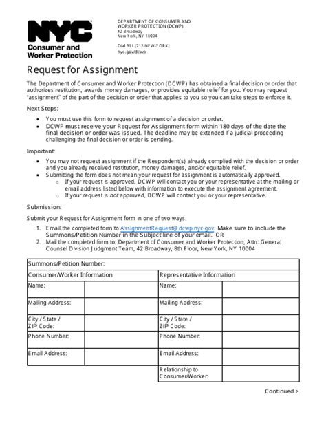 New York City Request For Assignment Download Fillable Pdf 2021 — 2024