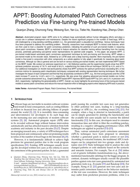Appt Boosting Automated Patch Correctness Prediction Via Fine Tuning Pre Trained Models Pdf
