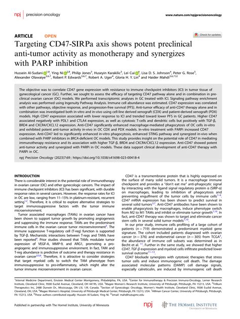 Pdf Targeting Cd47 Sirpa Axis Shows Potent Preclinical Anti Tumor