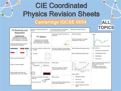 Coordinated Physics Revision Review End Of Topic Worksheets Cie Cambridge Igcse 0654