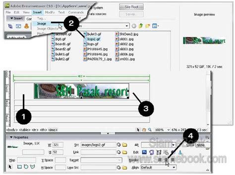 แทรกภาพเข้ามาในตารางใน Dreamweaver Cs3
