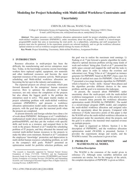 pdf modeling for project scheduling with multi skilled workforce