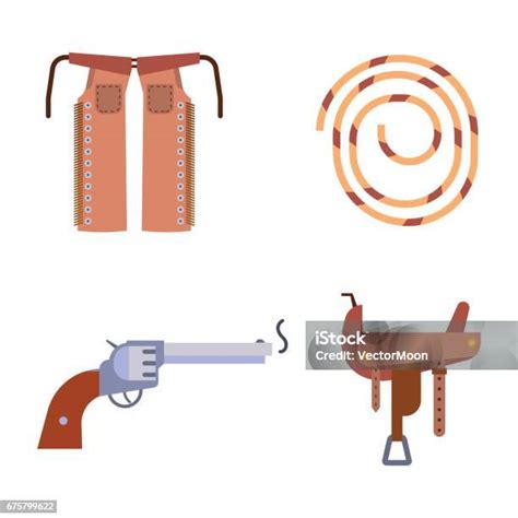 와일드 웨스트 요소 설정 아이콘 카우보이 로데오 장비 및 다른 액세서리 벡터 일러스트 레이 션 Sport Set에 대한 스톡